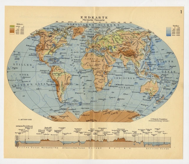 1939 VINTAGE PHYSICAL Map Of The World Europe Asia / Sky Stars Heavens ...