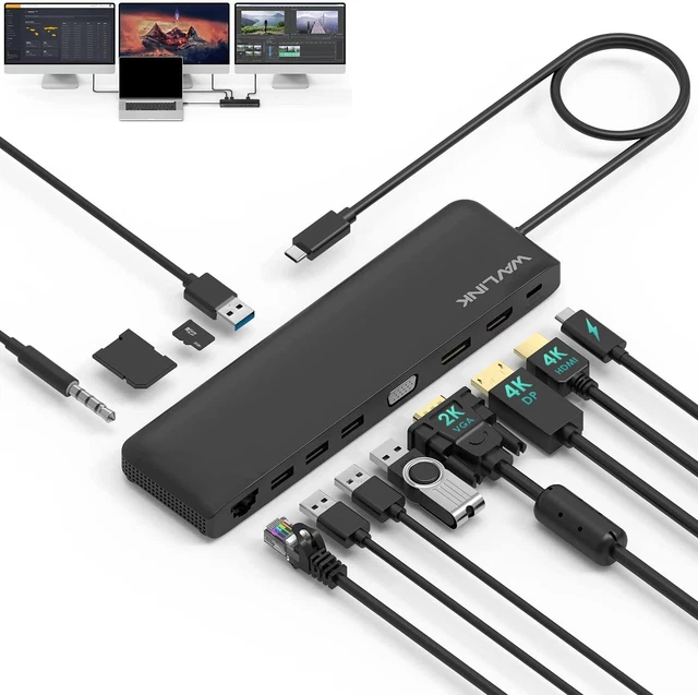 12-PORT TRIPLE DISPLAY USB C Docking Station 100W PD HDMI Displayport ...
