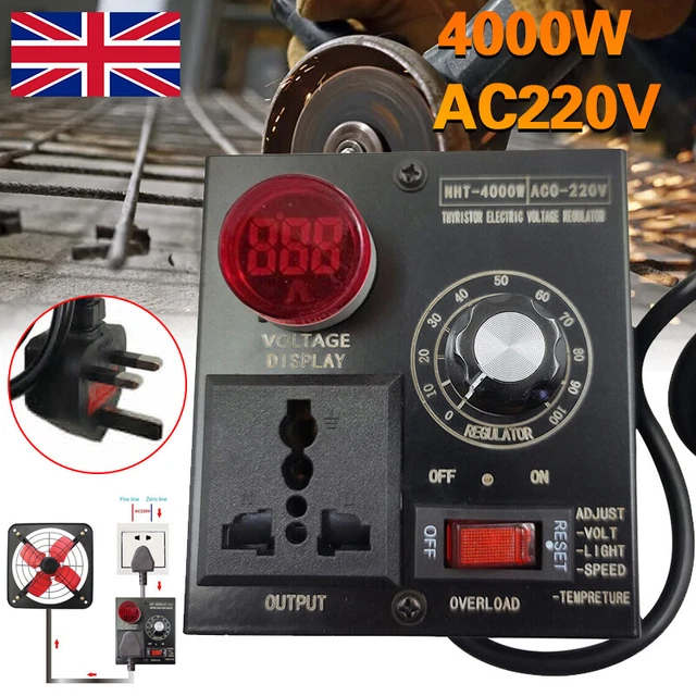 UK AC 220V 4000W Variable Voltage Regulator Speed Motor Fan Control ...