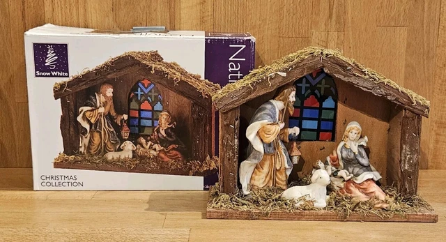 RETRO SNOW WHITE Christmas Collection Manger Nativity Scene Christmas ...