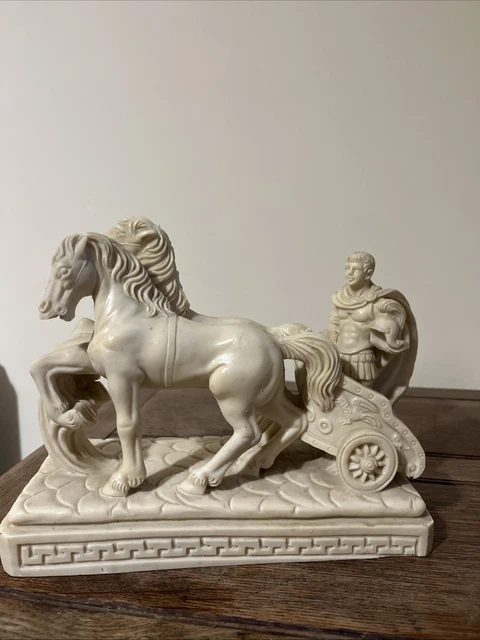 VINTAGE GIANNETTI ITALY Roman gladiator chariot horses ivory alabaster ...