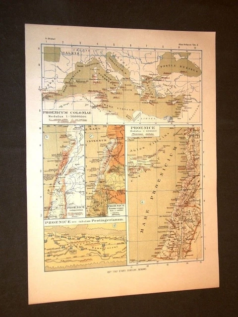 1890 PHOENICIAN AND Phoenician Colonies Map Paper from Atlas £14.74 ...