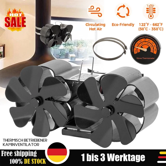 12 BLATT OFENVENTILATOR Kaminofen Ventilator Stromloser Lüfter Stove Fan Gebläse EUR 40,33 ...
