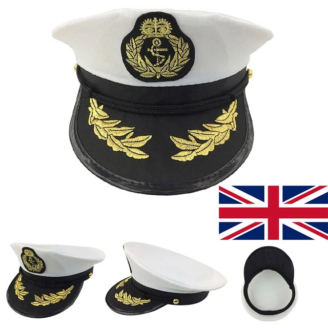 ADULT CAPTAIN HAT SATIN Yacht Boat Navy Sailor Sea Marine Fancy Dress ...