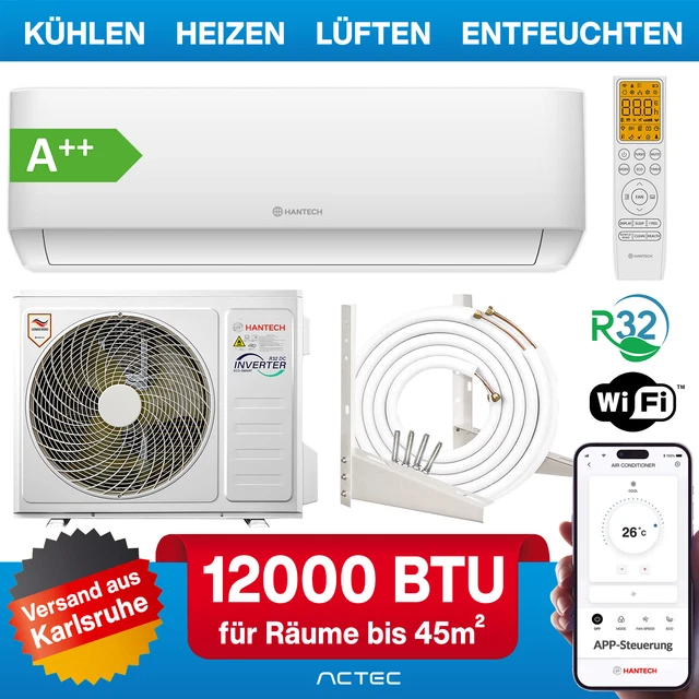 SPLIT KLIMAANLAGE 12000 BTU HANTECH H-PRO 3,4 kW bis 80m² mit WIFI EUR ...