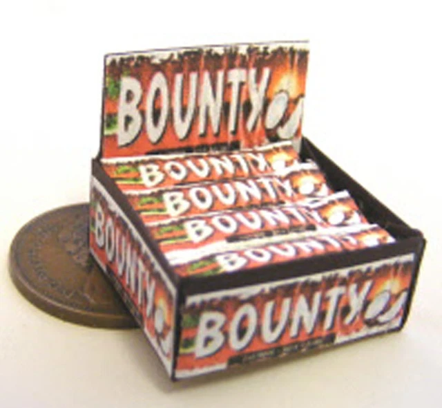 DOLLS HOUSE DISPLAY Box Of Dark Chocolate Bounty Bars Tumdee 1:12 Scale ...