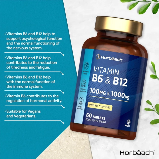 VITAMIN B6 AND B12 | 60 Tablets | Vit B6 100mg + Vit B12 1000mcg | By Horbaach £14.68 - PicClick UK