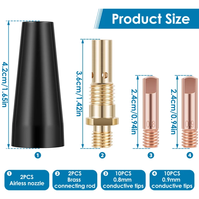 24PCS MIG WELDING Kit Flux Core Gasless Nozzle 0.8/0.9mm Brass Welding ...
