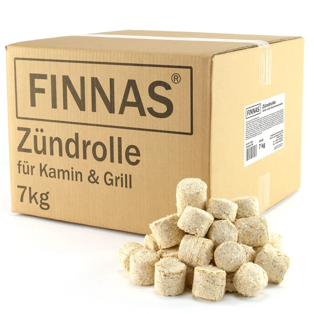 (3,67 EUR/KG) FINNAS 7kg Zündrolle Öko-Kaminanzünder Anzünder Holzwolle ...
