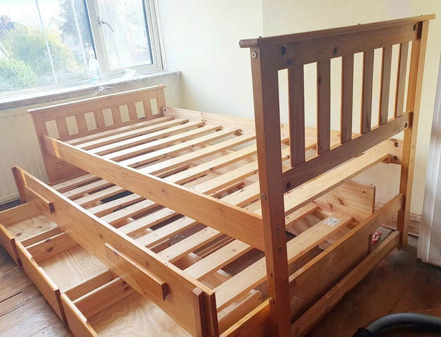 SINGLE CAPTAINS BED With Trundle Pull Out Bed And Drawer Storage. Solid Pine £70.00 - PicClick UK