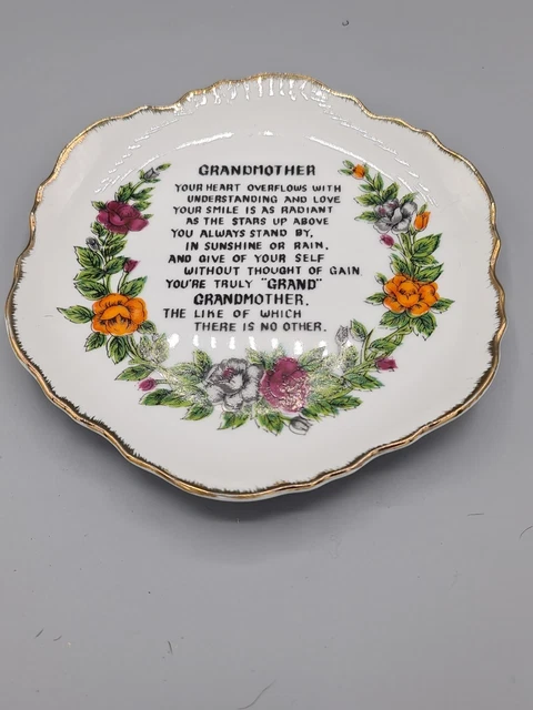 VINTAGE GRANDMOTHER POEM Collector Plate Wall Table Shelf Decor Floral ...
