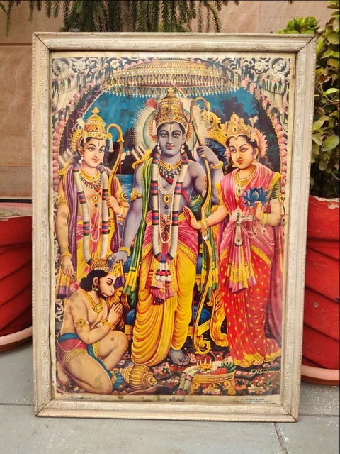 VINTAGE HINDU MYTHOLOGICAL Lithograph Print Of Lord Rama & Sita Frame ...