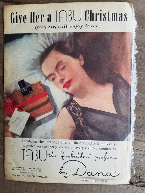 1952 DANA TABU forbidden perfume bottle woman sleeping black lingerie ...