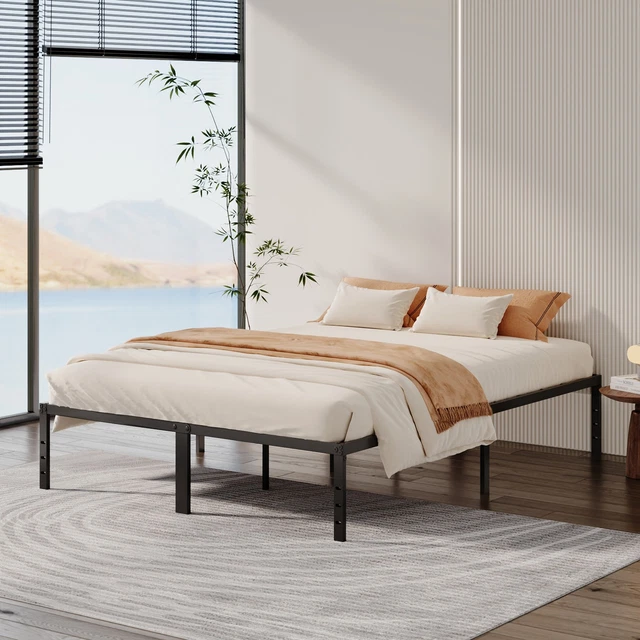 METAL IRON BED Frame Bases Heavy-duty Metal Platform Bed Black Height ...