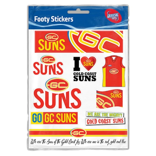 GOLD COAST SUNS GCS Official AFL Team Logo 9 Footy Stickers Sheet ...