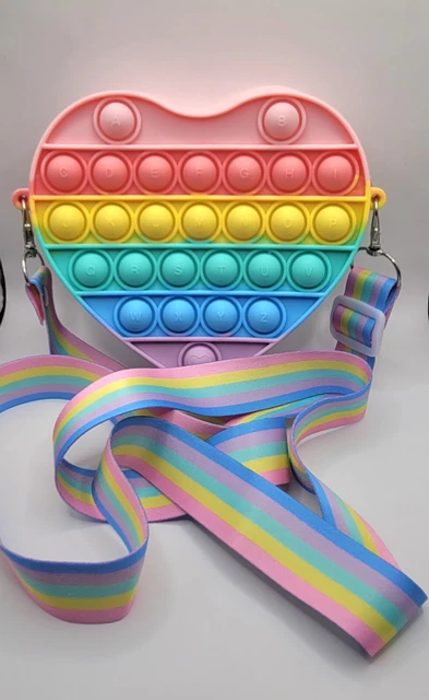 RAINBOW HEART BAG Crossbody Strap Pop It Fidget Toy Simple Dimple Pop ...