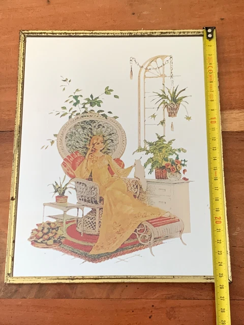 CADRE MIROIR VINTAGE Sérigraphie Dessin Style Fauteuil Osier Emmanuelle ...