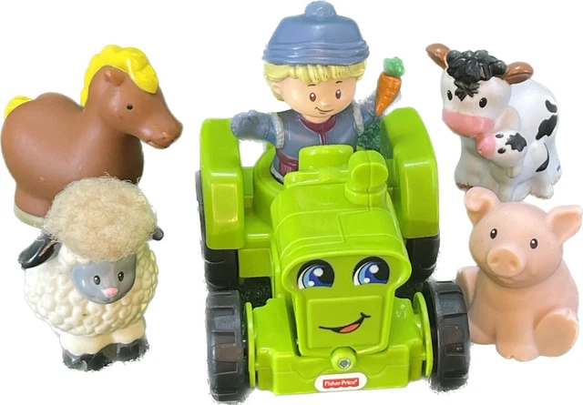 FISHER PRICE LITTLE People Helpful Harvester Green Tractor with Farm ...