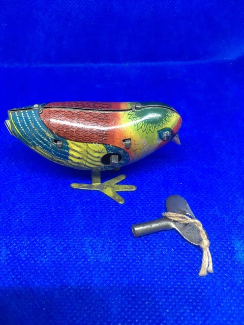 VINTAGE WIND UP Clockwork Tin Plate Bird Made In Japan With Key Fully ...
