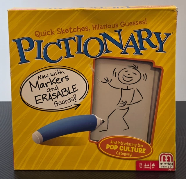 MATTEL GAMES PICTIONARY Board Game with Markers & Erasable Boards # ...