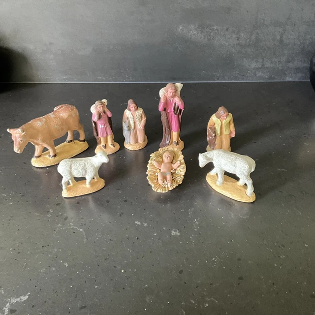 8 ANCIENS SANTONS de crèche hauteur du plus grand 9 cm bon état EUR 12 ...
