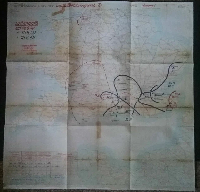 WW2 GERMAN MAP OF ATTACKS ON R.A.F FIGHTER COMMAND STATIONS (14-16th ...