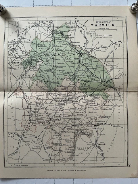 WARWICK - 1885 Original Antique County Map England Philip Stratford ...