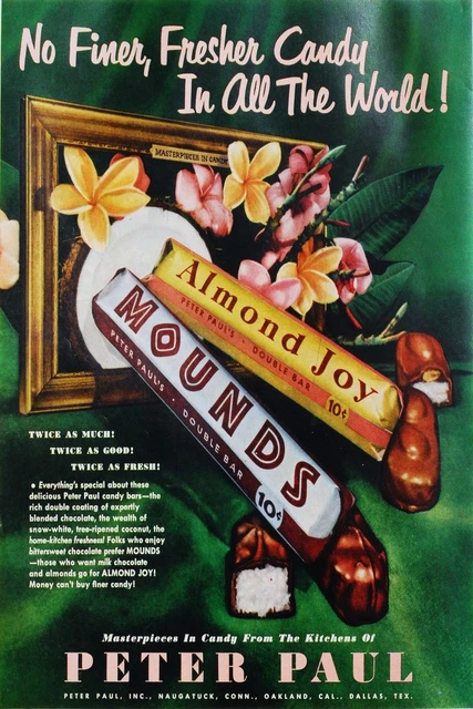 VINTAGE CANDY AD Poster 🍫 - Almond Joy & Mounds - 1950s Advert! 24x36 ...