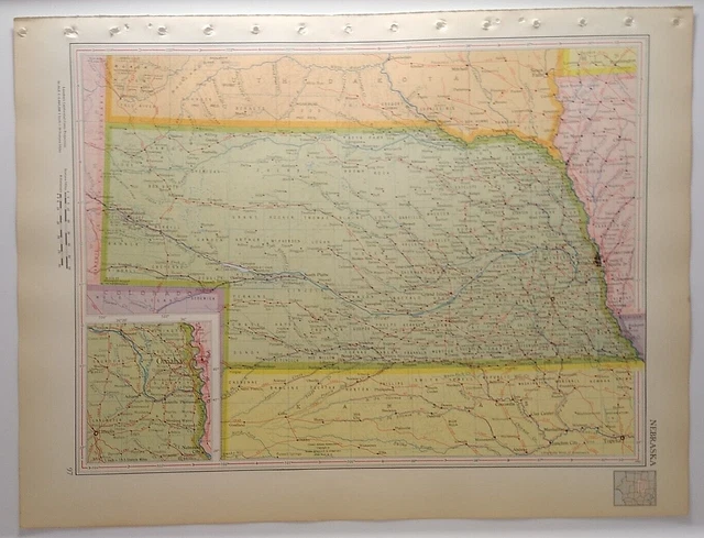 1957 ANTIQUE NEBRASKA Atlas Map - Vintage Encyclopedia Britannica World ...