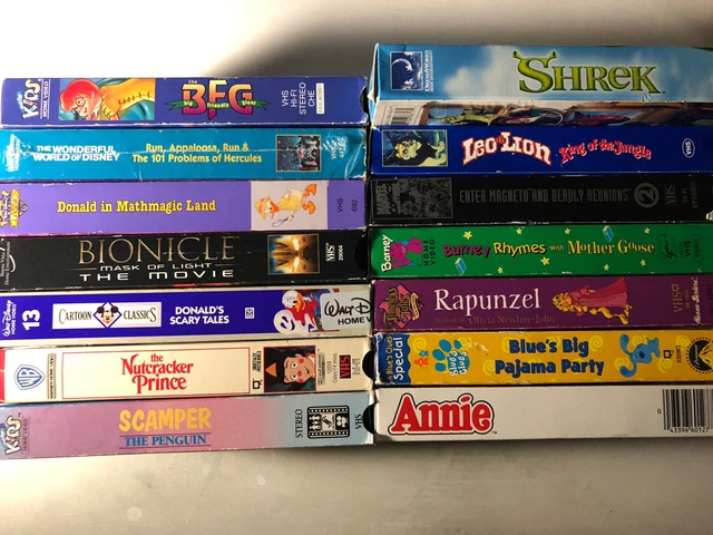 14 CHILDREN’S MOVIE Lot VHS Shrek Annie Barney Blue’s Clues Disney ...