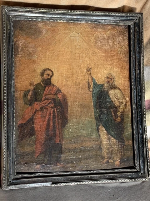 ALTE IKONE GEMALT Verklärung Dreifaltigkeit Sakral Metallrahmen antik ...