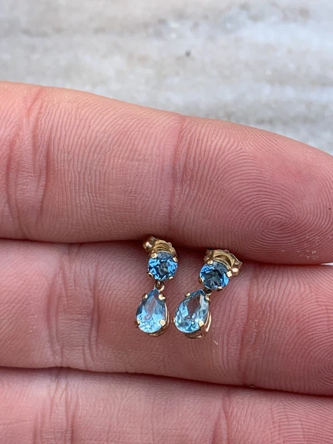 10CT GOLD BLUE Topaz Drop Dangle Earrings 1 Grams 10k £52.00 - PicClick UK
