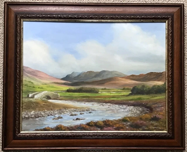 BRIAN R WATERS Framed 1982 Framed Oil On Board Highland Scene Stream ...