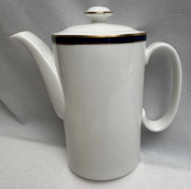 ROYAL DOULTON COFFEE Tea Pot Hotel Fine Bone China England Blue Gold ...