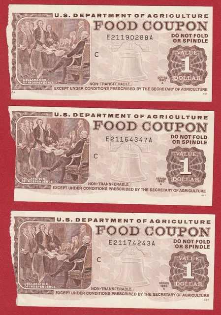 FOOD STAMP COUPON MONEY SCRIP TOKEN USDA NOTE 3 coupons $1.00 £18.85 ...