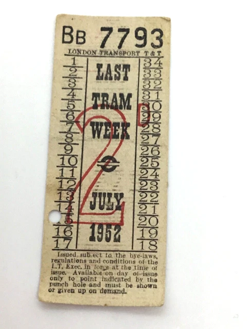 GREAT CONDITION LONDON Transport 'Last Tram Week' 2d Ticket From 1952(4 ...
