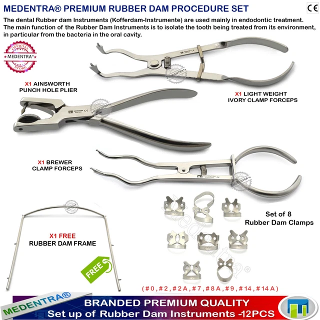 MEDENTRA® RUBBER DAM Holder Ivory Clamps Forceps Ainsworth Punch Pliers ...