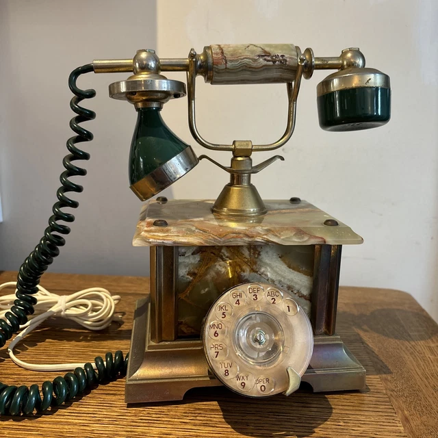 VINTAGE ONYX MARBLE Rotary Dial Telephone Brass/gold Tone Display Piece ...