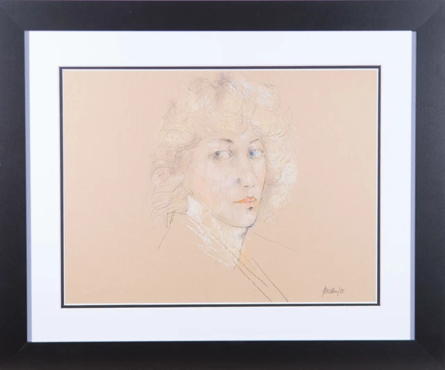 PETER COLLINS ARCA - Dessin graphite signé 1980, femme aux yeux bleus ...