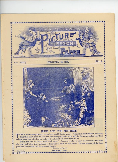 VINTAGE SUNDAY SCHOOL Bible Stories Feb 20, 1898 # 8 "Picture Lesson ...