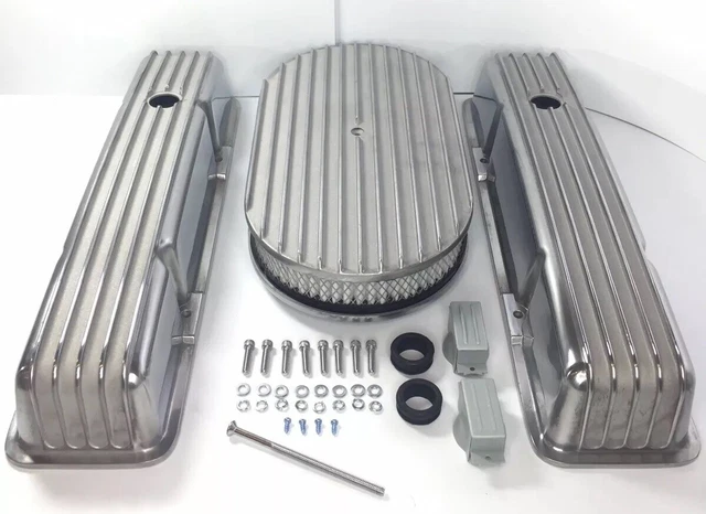 SMALL BLOCK CHEVY Aluminum Finned Tall Valve Covers w/ Finned 15'' Air ...