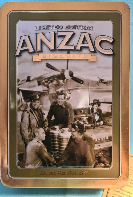 ANZAC BISCUIT TIN.& Korean War". Limited Edition . Made by Unibic. V.G ...