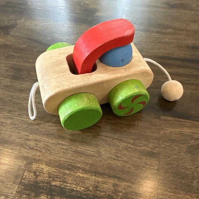 PLAN TOY WOODEN Pull-A-Long Car Toy Train Natural Wood Baby Toddler Toy ...