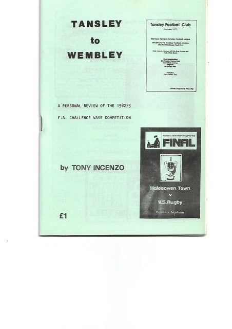 FA VASE FINAL programme ticket 1983 Wembley Stadium Tony Incenzo Non ...