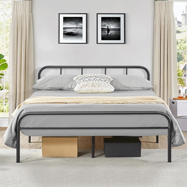 YAHEETECH BLACK METAL Double Bed 4ft6 Iron Bed Frame with Curved ...