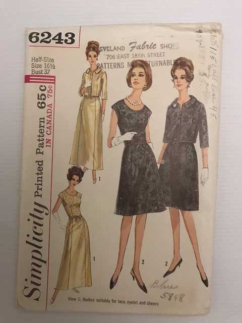 SIMPLICITY 6243 VINTAGE 60s Sewing Pattern Dress and Jacket EUR 22,02 ...