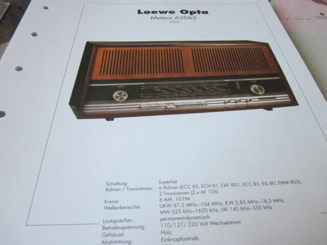 RADIO ARCHIV SCHALTPLAN 2009 Loewe Opta Meteor 62065, 1965 EUR 6,90 ...