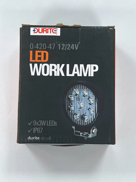 DURITE 0-420-47 9 x 3W LED Work Lamp 300mm Flying Lead - Black, 12V/24V ...