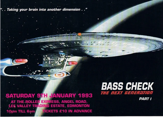 BASS CHECK RAVE Flyer Flyers 9/1/93 A4 Roller Express Edmonton London ...