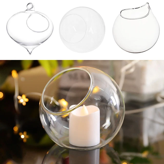 HANGING CLEAR GLASS Fillable Bauble Table Tealight Candle Holder ...